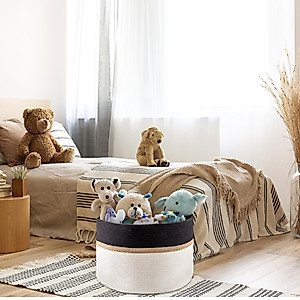 CuddleHaus | Modern Boho Basket | Living Room Blanket Storage Holder | Nursery Laundry Baskets | Baby and Kids Room Toy Organization | Woven Cotton Rope Bathroom Towel Basket