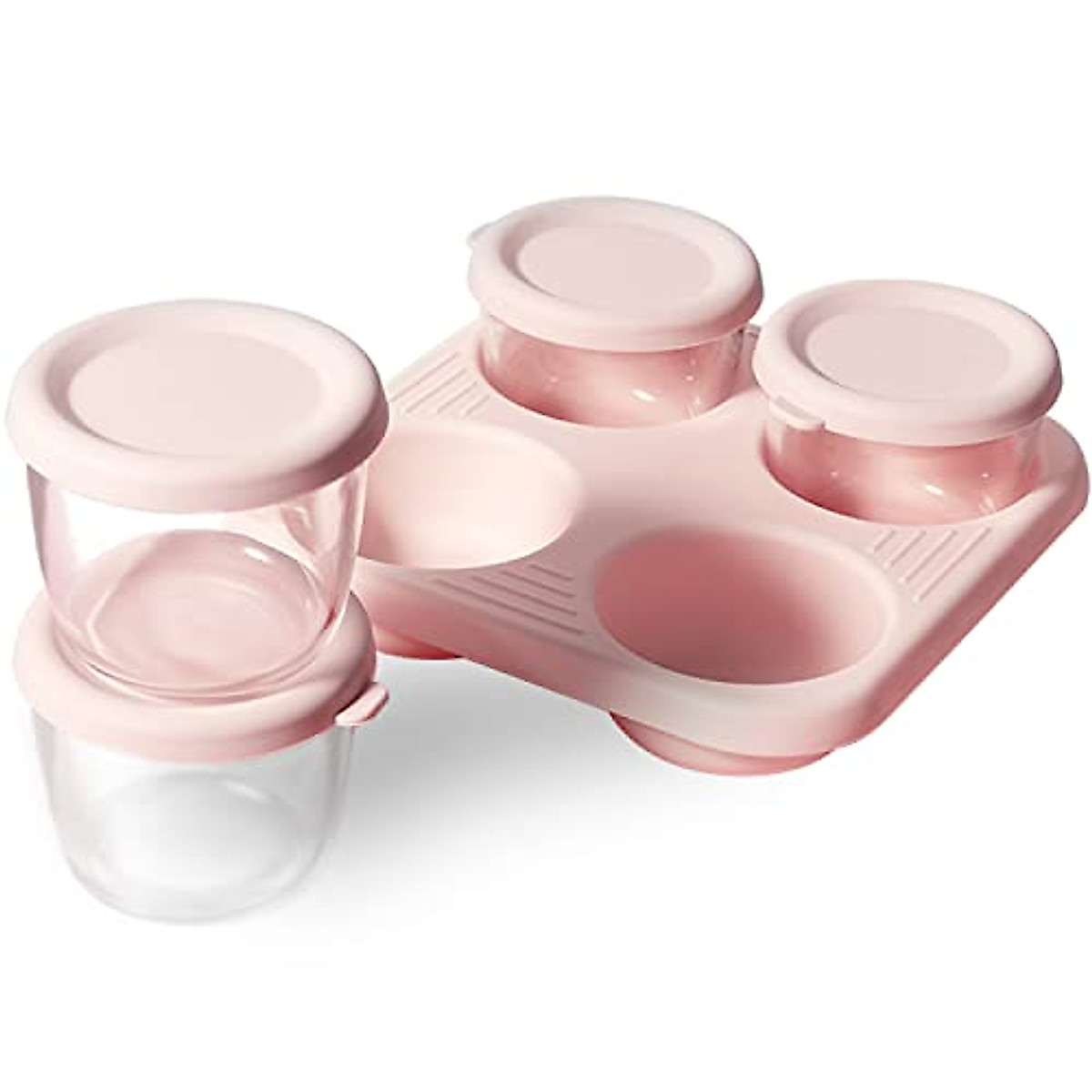 4 Packs Small Glass Baby Food Storage Containers with Lids and Stackable Tray, Leakproof Small Airtight Glass Jars, 3 Ounce