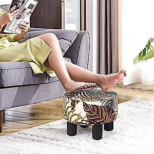 Joveco Small Round Ottoman Footstool, Velvet Fabric Footrest with Non-Skid Plastic Legs, Padded Footrest for Living Room (Yellow)