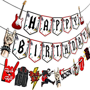 Rock and Roll Birthday Banner 3Pcs One Rocks Party Banners Rock Music Birthday Party Decoration Rock Party Hanging Cutout Banners for Rock and Roll Baby Shower Supplies