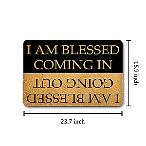 Julia Funny Welcome Doormats Hello Doormat I AM Blessed Coming I AM Blessed Going Out Bless Doormat (23.7 in X 15.6 in) Fabric Top with a Anti-Slip Rubber Back for The Entrance Way Indoor Doormats