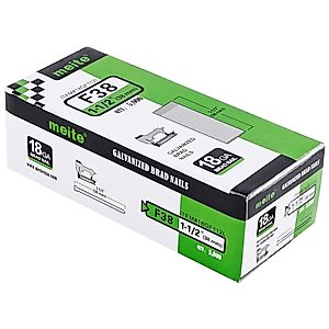 meite F38 18 Gauge 1-1/2 Inch Leg Length Galvanized Brad Nails Ideal for Upholstery, Trims, Molding, Woodworking 5,000 PCS/Box (1 Box)