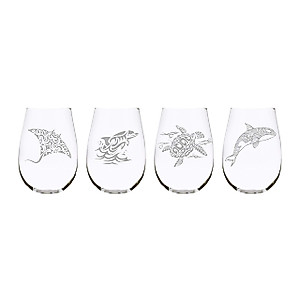 Sea animals 17 oz. stemless wine glass (set of 4)