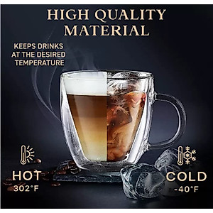 Blooming Life Style 2-Pack 12 Oz Double Walled Glass Coffee Mugs with Handle,Insulated Layer Coffee Cups,Clear Borosilicate Glass Mugs,Perfect for Cappuccino,Tea,Latte,Espresso,Hot Beverage