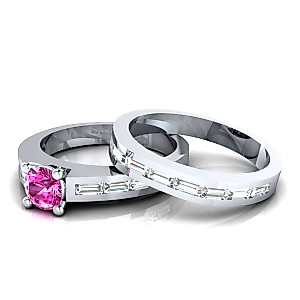 IdealJewel95 2.54 ct Pink & White Sapphire Sterling Silver Bridal Ring Set Free Size For Women Wedding/Valentines / Engagement_10