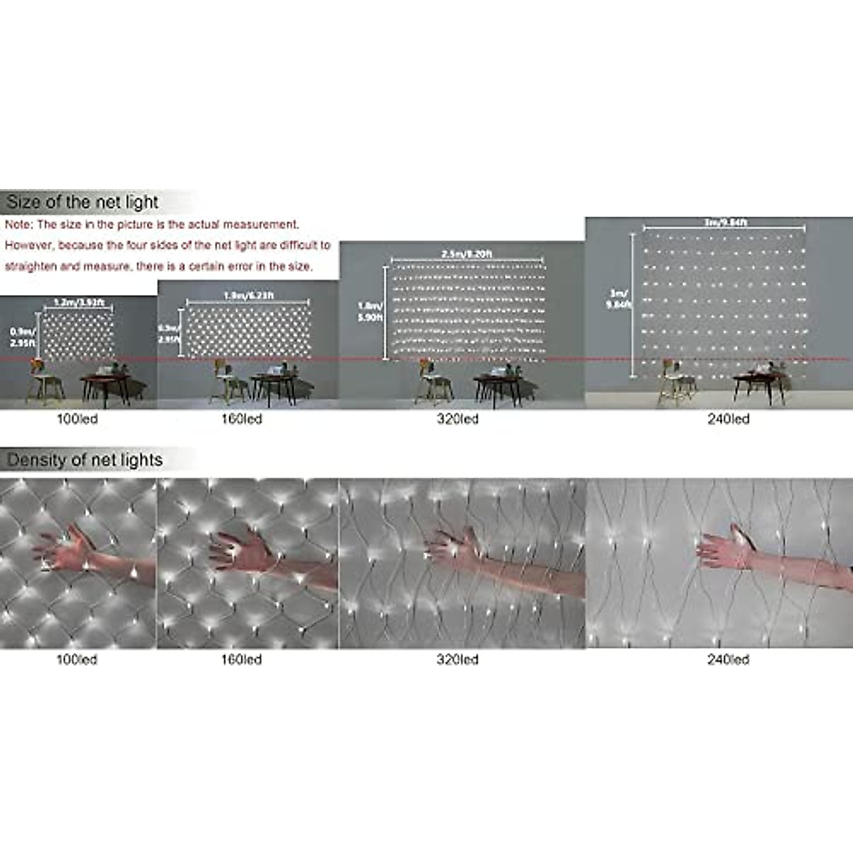 gresonic Net Mesh Lights,320 LEDs 8.2ft x 5.9ft String Lights for Christmas Trees,Bushes,Holiday,Party,Outdoor Wall,Garden Decorations(Cool White)