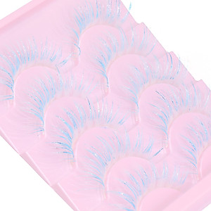 Ruairie White Eyelashes with Laser Silver Colored Lashes False Eyelashes Fluffy Wispy Fake Eyelashes Pack Natural Cat Eye Cosplay False Lashes