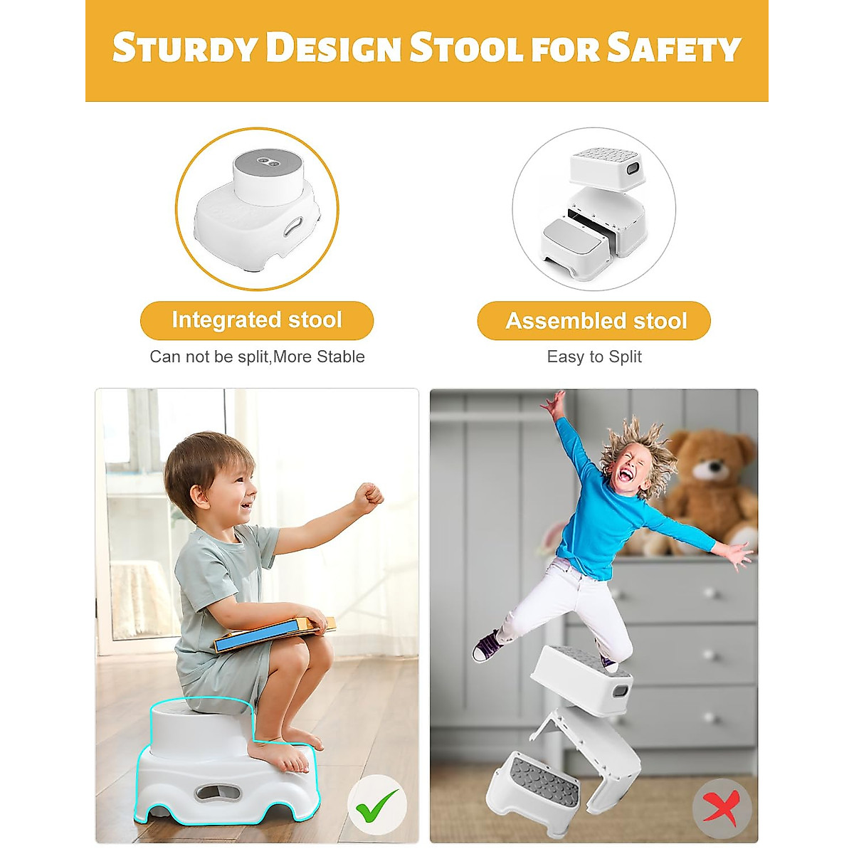 Keeygo Step Stool for Kids, 2 Layers Toddlers Stool Standing Tower, Adjustable Non-Slip Step Stool for Bathroom, Kitchen, Toilet Potty Training