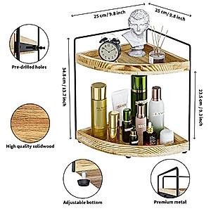 Sekepingo 2-Tier Coner Bathroom Countertop Organizer Cosmetic Vanity Dresser Tray Kitchen Snack Storage Shelf Wood Coffee Station Organization