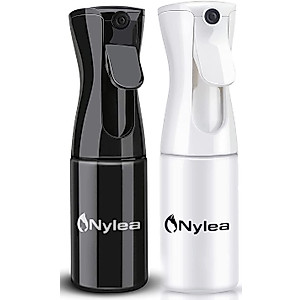 Nylea Continuous Hair Spray Bottle [2-Pack] Refillable Ultra Fine Mist Small Spray Bottles for Hairstyling and Plants, Cleaning, Misting, Gardening, and Skin Care, Black and White - 5.4 oz / 160ml