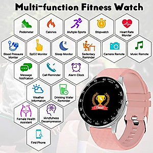 Peakfun Smart Watch with Heart Rate Blood Pressure Monitor IP67 Waterproof Bluetooth Smartwatch Smart Sports Activity Tracker Watch for Men Women Kids Android iOS Phones Pink