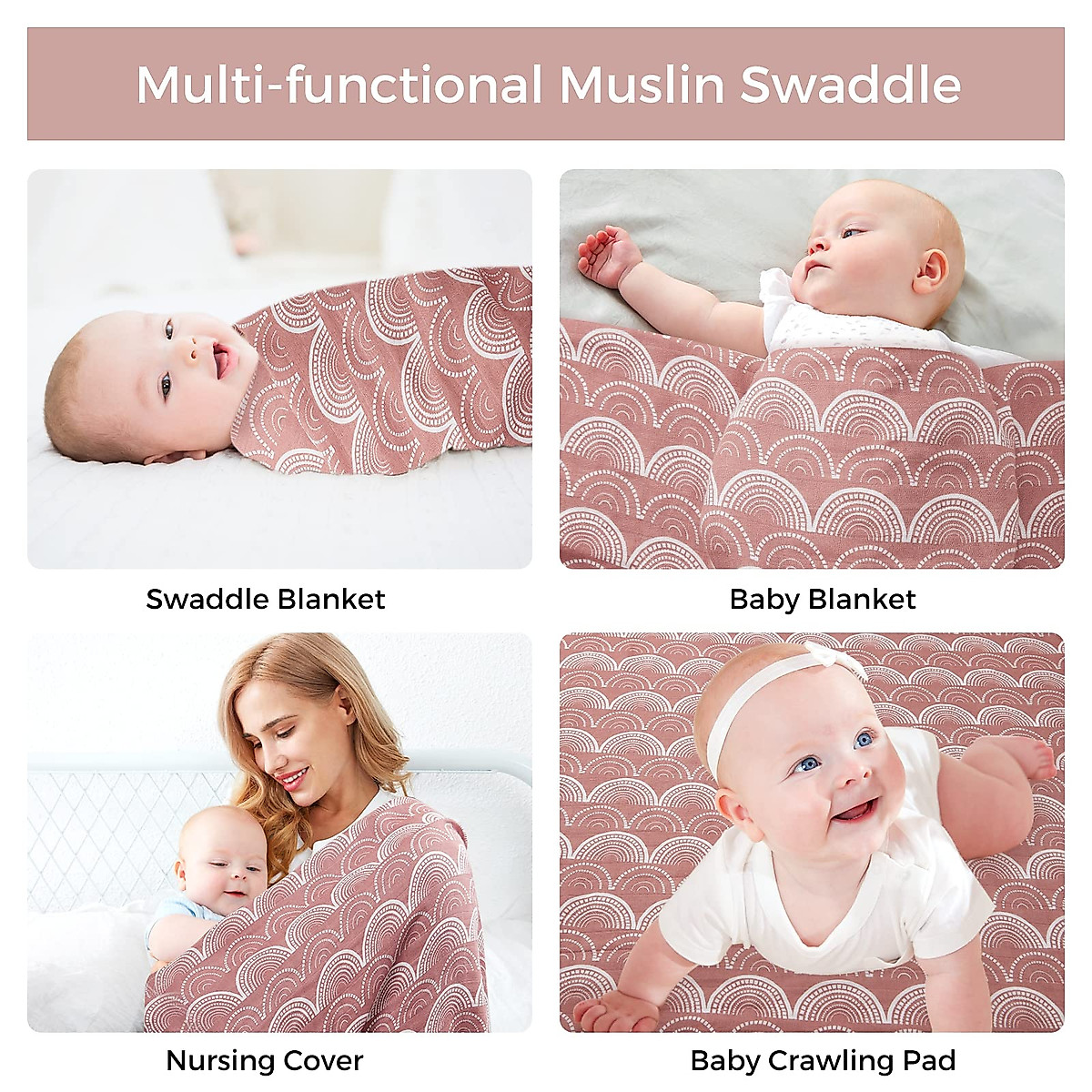 SYNPOS Baby Swaddle Blankets Newborn Baby Swaddle Wrap for Boys and Girls Soft Neutral Receiving Swaddling Blanket are Unisex,Registry & Gift 4 Pack 47 x 47 inches