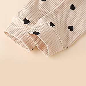 Baby Girl Clothes Infant Girls Outfits 3PC Rib Frill Long Sleeve Romper Pants Headband Set (Apricot, 6-9 Months)