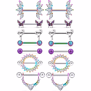 Cisyozi 14G Nipple Piercing Jewelry Nipple Rings for Women Purple Stainless Surgical Steel Nipple Shield Nipplerings Ring Barbell Bar Body Piercing Jewelry for Women 14mm