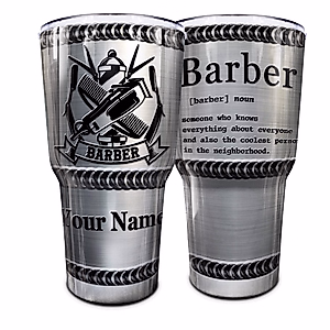 N NAMESISS All Over Printed Tumbler, Barber Knowledge Normal Tumbler 30oz Metal Style Custom Your Name, Gift for Father, Gift for Him, Welder Father's Day
