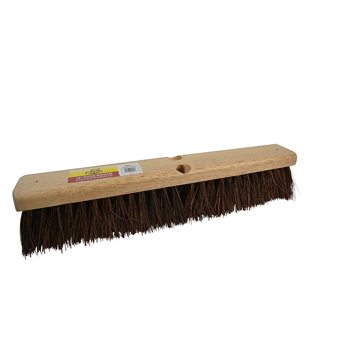 Bristles 4218 18” Outdoor Push Broom Head – Heavy Duty Hardwood Block, Rough Surface Stiff Palmyra Fibers, Brown