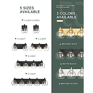 METWET Bathroom Light Fixtures, 3-Light Matte Black Vanity Light, Modern Wall Sconces with Clear Glass Globe Shade, Bathroom Wall Lights for Mirror Kitchen Bedroom Hallway, VL195-MB-3