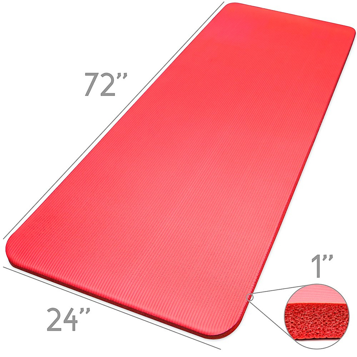 Crown Sporting Goods 1" Yoga Cloud Extra Thick Exercise Mat - 72" x 24" with Carry Strap - Exercise Mats for Home Workout - Yoga and Pilates Exercise Workout Mat - 4X Thick Yoga Mat (Red)
