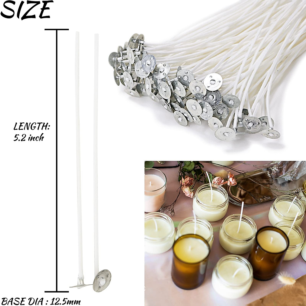 EricX Light Candle Making Kit, 60pcs Candle Wicks, 60pcs Candle Wicks Sticker, 1pc Candle Wax Pouring Pot, 2pcs 3-Hole Wicks Centering Devices, 1pc Mixing Spoon, DIY Candles Craft Tools