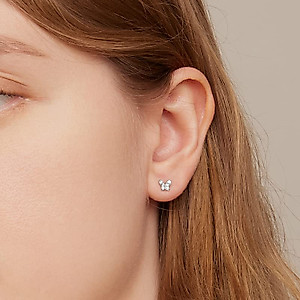 BISAER 925 Sterling Silver Tiny Butterfly Earrings With Screw Back Cubic Zirconia Stud Earrings for Women Cartilage Jewelry