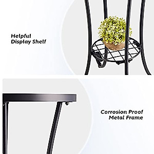 VONLUCE Patio Side Table and Plant Stand, 21" End Table with 14" Ceramic Tile Top for Porch Garden Decor, Indoor and Outdoor Mosaic Table, Living Room Bedroom Balcony Furniture for Home Garden, French