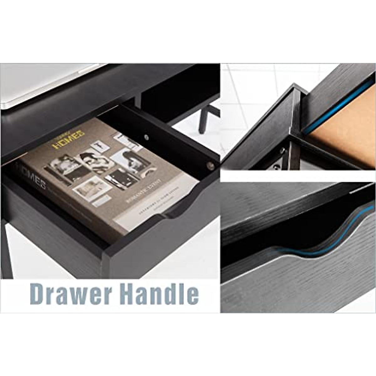 JJS 48' Writing Desk with Drawers, Contemporary Home Office Large Computer Laptop Workstation with Storage, Black