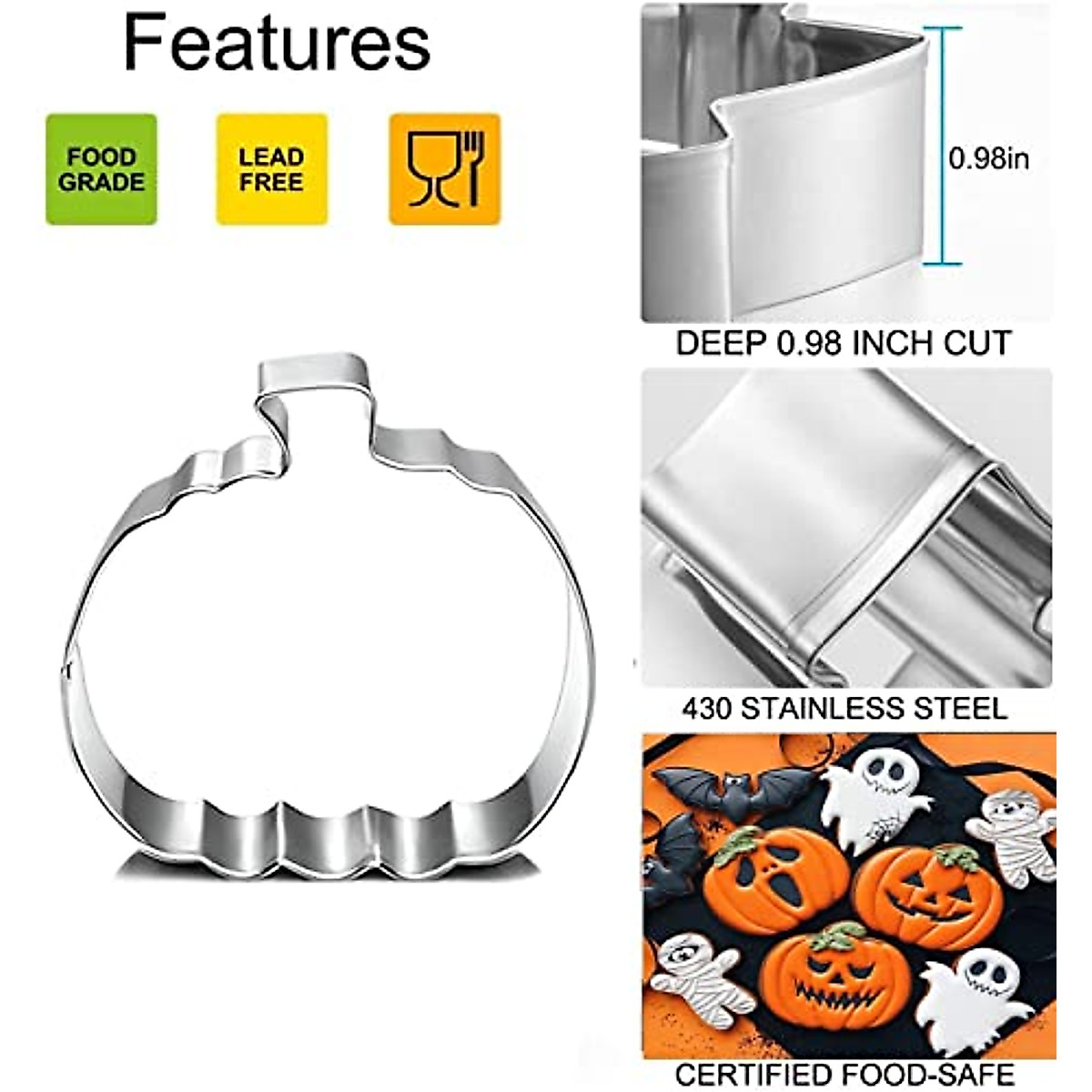 Pumpkin Cookie Cutters Set, 4", 3.22", 2" Large Fall Halloween Thanksgiving Cookie Cutters for Harvest Holiday Decoration Party Supplies