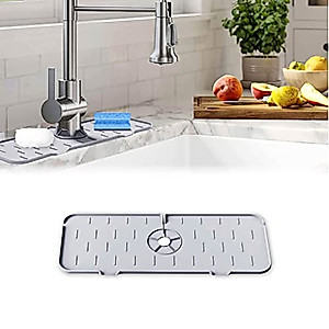 Faucet Splash Guard Silicone Sink Splash Guard 14.5x5.5'' Splash Guard Sink Bathroom Bar Laundry Room Kitchen Sink Splash Guard Long Sink Faucet Mat Behind Silicone Sink Mat (1 Light Grey) (SSSG2022)