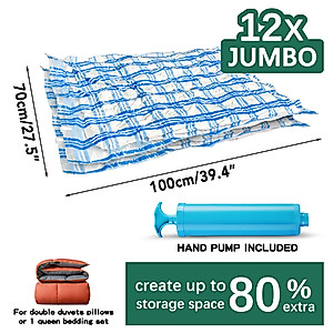 12 Jumbo Vacuum Storage Bags, Space Bags Vacuum Seal Bags for Clothes, Clothing, Comforters and Blankets