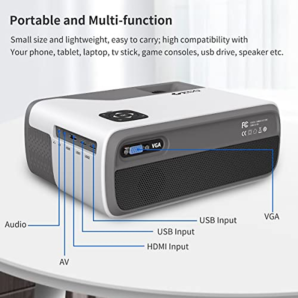 Portable WiFi Projector 4K with Bilateral Bluetooth for Phone,7000LM Native 1080P Home Theater Projector,Smart Outdoor Movie Projector with Android 9.0/Zoom/Auto Flip for Fire Stick,PS5,DVD,Laptop,PC