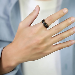 MZZJ Personalized Inside Her Weirdo & His Crazy Couple Matching Ring 2 Tone Brushed Matte Black Tungsten Blue Step Edge Wedding Band Promise Engagement Rings for Him Her