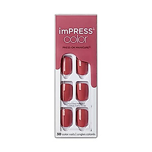 KISS imPRESS Color Polish-Free Solid Color Press-On Nails, PureFit Technology, Short Length, Platonic Pink', Includes Prep Pad, Mini Nail File, Cuticle Stick and 30 Fake Nails