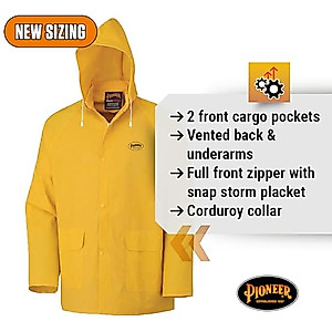 Pioneer Waterproof PVC Work Suit for Men – Repel Rain Gear Yellow Safety Jacket and Bib Pants - 3 PC Set With Detectable Hood