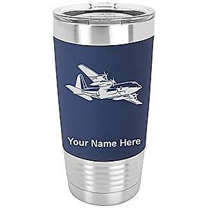 LaserGram 20oz Vacuum Insulated Tumbler Mug, Cargo Airplane, Personalized Engraving Included (Silicone Grip, Navy Blue)