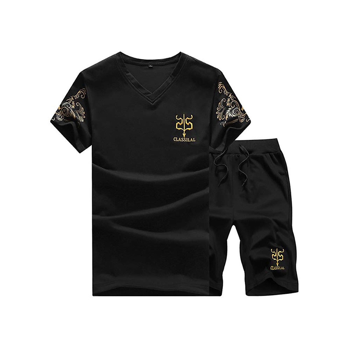 PASOK Men's Casual Tracksuit Full Zip Running Jogging Athletic Sports Jacket And Pants Set Short Style Black M