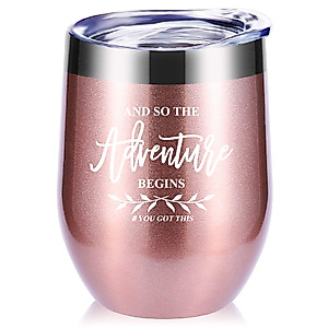 momocici And So The Adventure Begins Wine Tumbler.Graduation,Promotion,Going Away,New Journey,Job Change Gifts for Daughter,Granddaughter,BFF,Best Friends,Women Mug(Rose Gold)