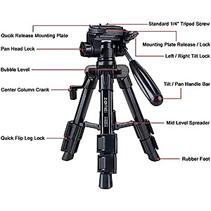 Mini Tripod for Camera,Zomei Travel Table Tripod with 3-Way Pan/Tilt Head 1/4 inches Quick Release Plate and Bag for DSLR Camera Tripod Carrying Bag