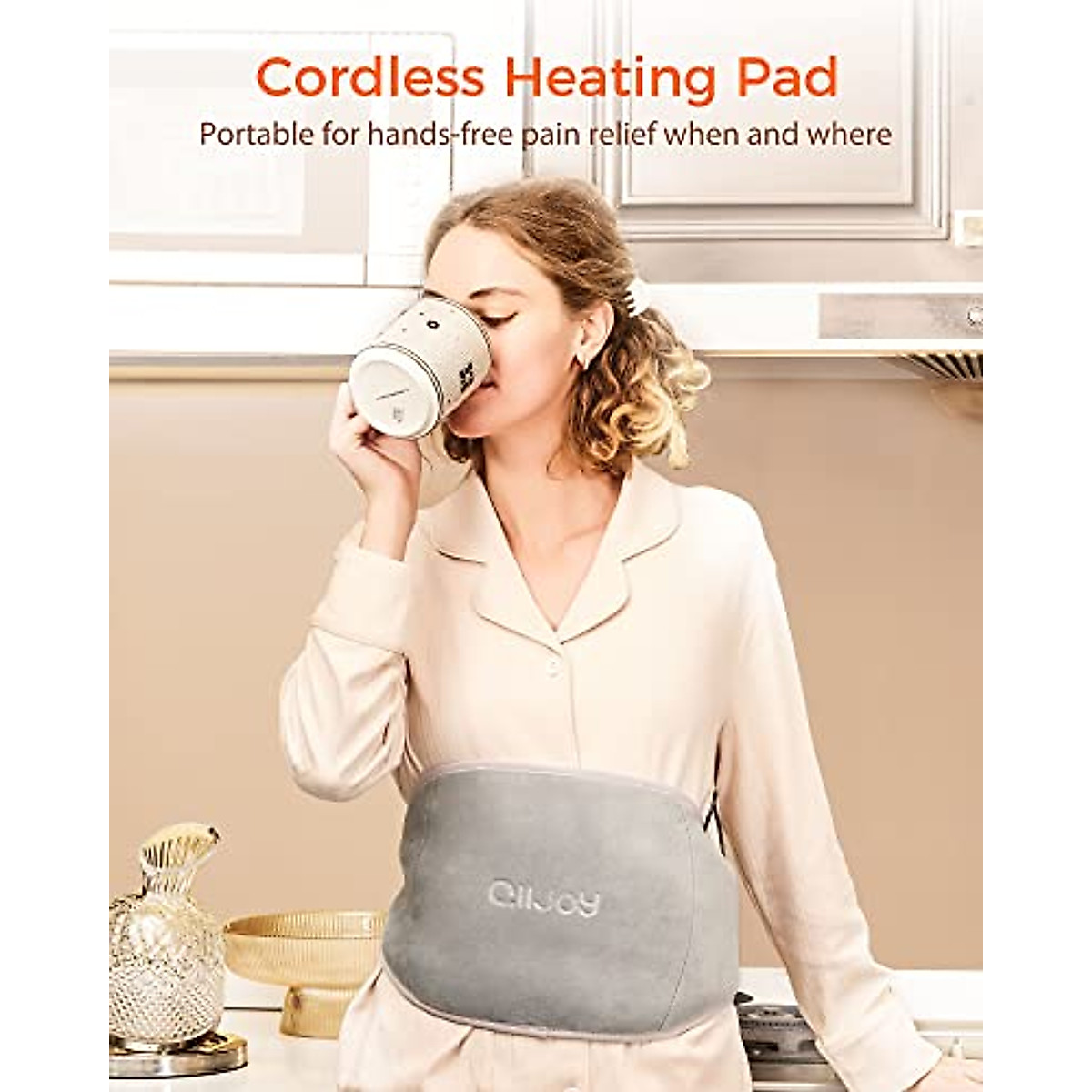 Cordless Heating Pad, ALLJOY【Rechargeable】 Portable Heating Pad for Cramps，Back, Shoulder and Leg Pain Relief, 24.4"x 9"