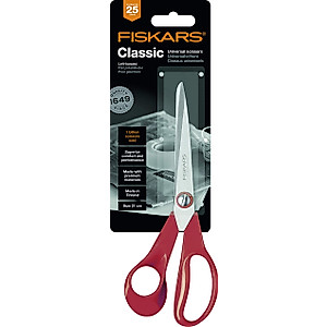 Fiskars 6411501985019 Left-Handed General Purpose, Scissors Length: 21 cm, Quality Steel/Synthetic Material, Classic, one, Red
