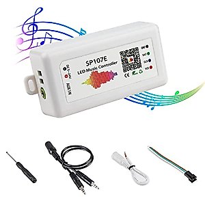 RGBZONE WS2812b WS2811 SP107E Music Bluetooth Controller, DC 5-24V, Support LED IC Chip Suit for LED Strip, iOS Android App Control, Module Buli-in Mic/AUX Input, Suit Indoor