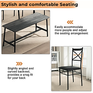 VINGLI 55in Modern Dining Table Set for 6, Rectangular Kitchen Dining Table, Bench, 6 Piece Wooden Dinner Table Set with Upholstered Chairs for Kitchen, Dining Room, Apartment - Dark Grey