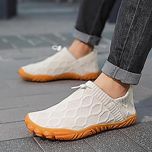 UMANPOO Men Hiking Water Shoes Barefoot Running Slip On Sneakers Casual Walking Slippers Gym Sock Flats Loafers Non Slip (Beige, Numeric_10.5)