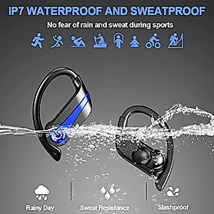 Tsauuc Wireless Earbud, Bluetooth 5.1 Headphones Sport Earbud in Ear 50H Deep Bass Noise Cancelling Earphones with Mic, IP7 Waterproof Earhooks Headset USB-C/LCD Display for Running