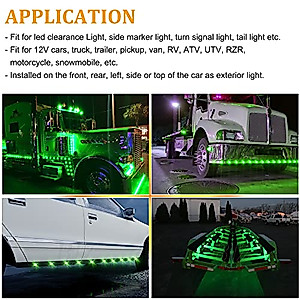BJZ 3/4'' LED Trailer Marker Clearance Lights Green Round 12V LED Side Marker Front Rear Stop Turn Signal Tail Indicator Light Waterproof for Trailer Truck ATV UTV RV Van Pickup, 10Pcs w/Clear Lens