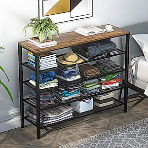 Topfurny Shoe Rack, Industrial Shoe Storage Organizer, Large 5-Tier Metal Shoe Rack Shelves with Wood Board, Entryway Table for Hallway, Living Room, Closet, Bedroom