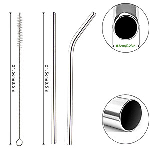 ANNVCHI 16 Pack of Reusable Stainless Steel Metal Straws, 8 Straight + 8 Bent 8.5 inch Metal Straws with 2 Cleaning Brushes, Straw Compatible with 20oz Stanley Cup