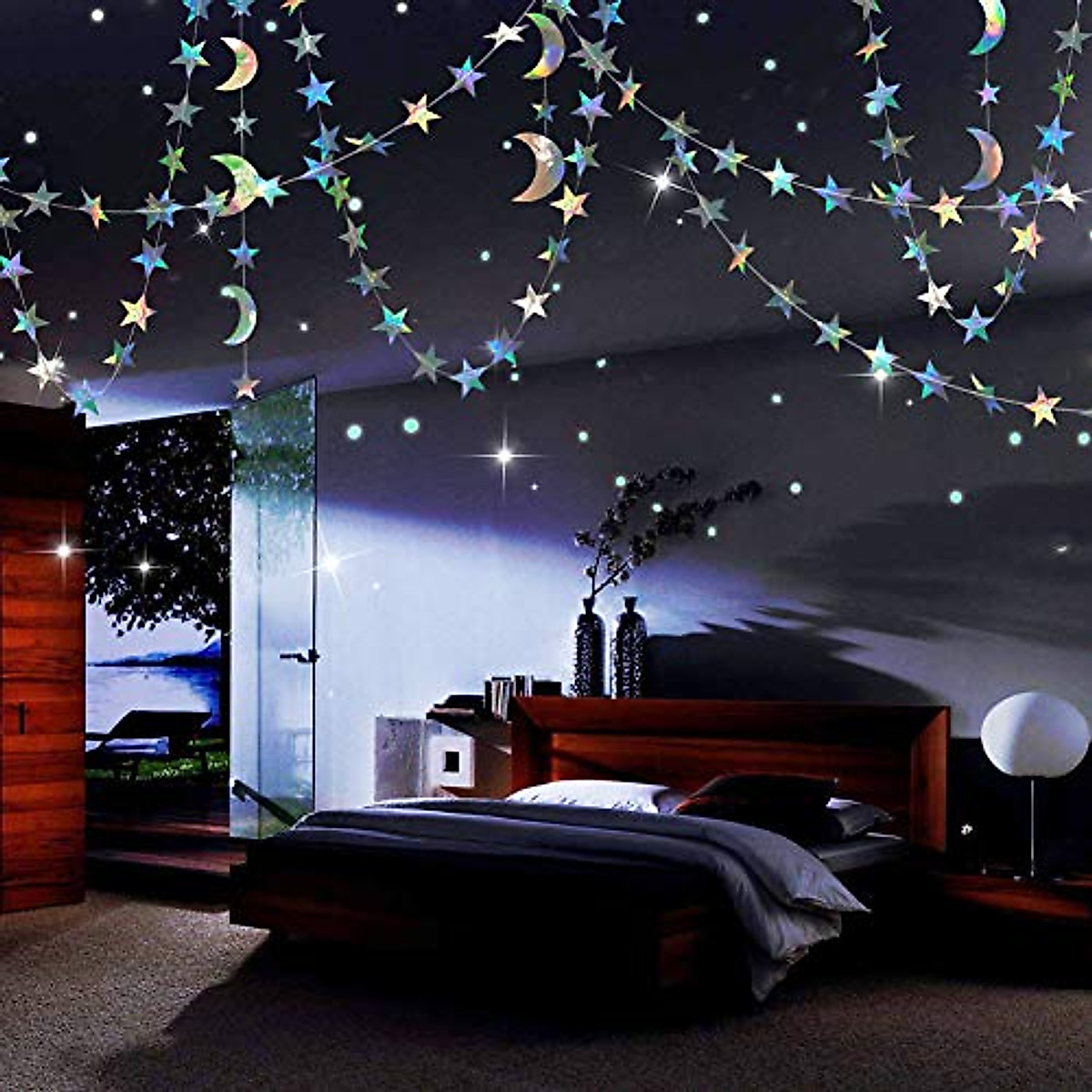 Iridescent Twinkle Little Star Moon Garlands Holographic Euphoria Party Decorations Hanging Stars Streamer Backdrop Crescent Garlands EID Ramadan Bachelorette Wedding Birthday Party Supplies