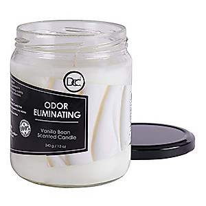 Vanilla Bean Odor Eliminating Highly Fragranced Candle - Eliminates 95% of Pet, Smoke, Food, and Other Smells Quickly - Up to 80 Hour Burn time - 12 Ounce Premium Soy Blend