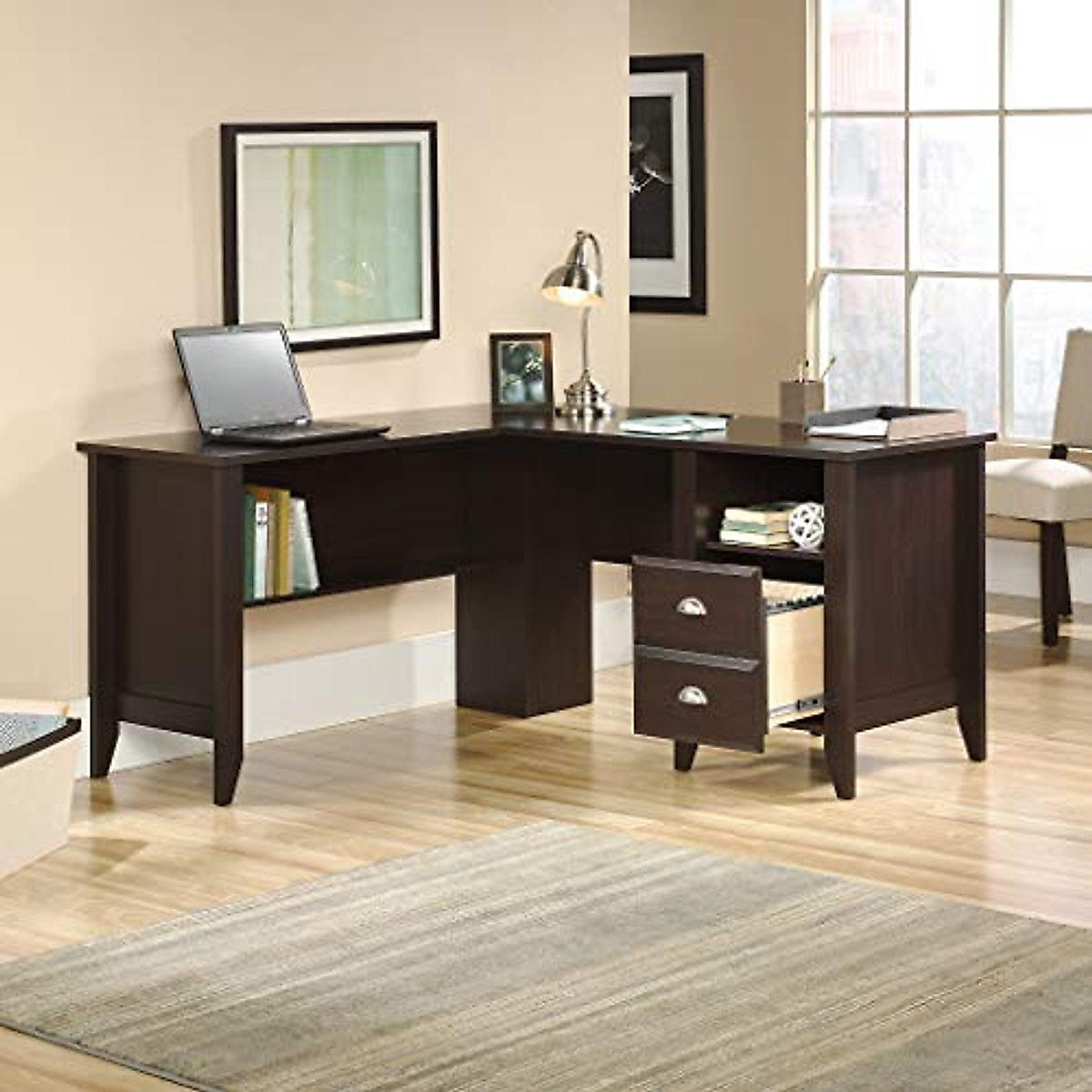 Sauder Shoal Creek L-Desk, Jamocha Wood finish