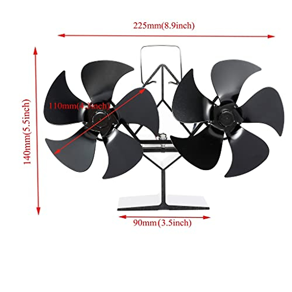 UXZDX CUJUX 10-Blade Fireplace Fan Double-Headed Silent Thermal Heating Heat Powered Stove Fan (Color : Black, Size : 160x185mm)